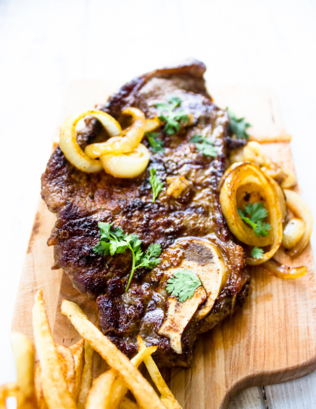 Pan Seared New York Strip Steak with Garlic Butter Sauce + Onions ...
