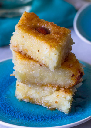 Basbousa (Coconut Yogurt Semolina Cake) | Gimme Delicious