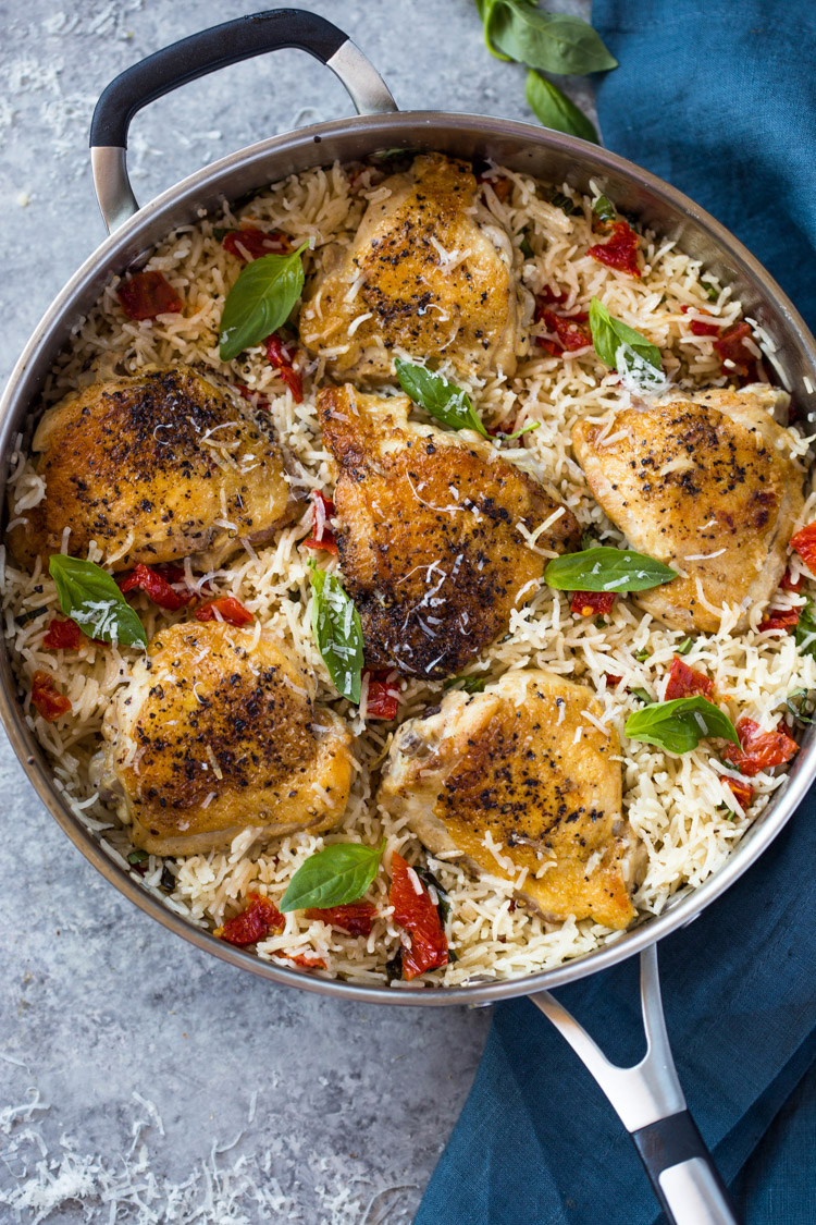 One Pan Chicken and Rice with Sun Dried Tomato, Parmesan and Basil ...