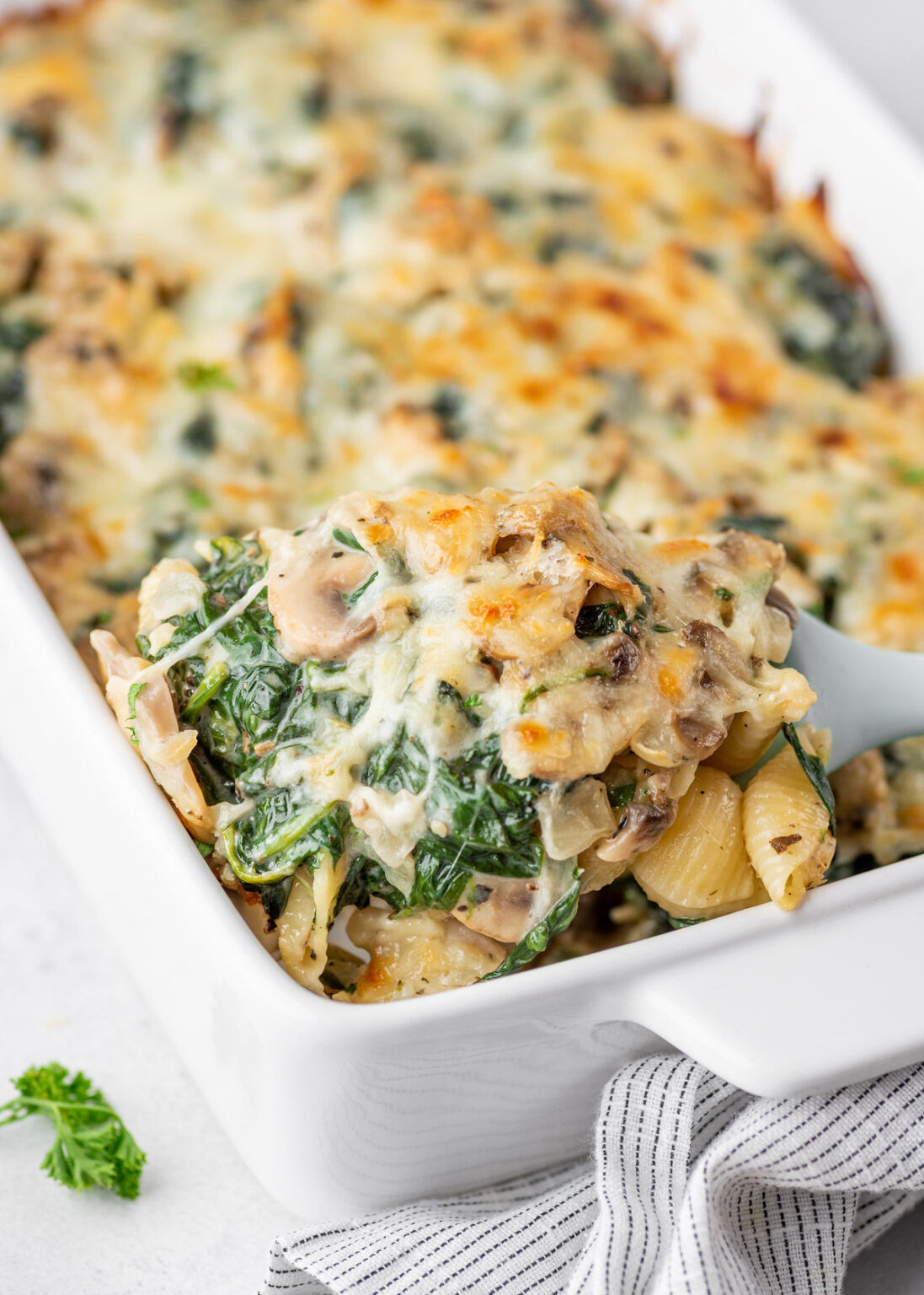 Creamy Spinach Mushroom Pasta Bake | Gimme Delicious