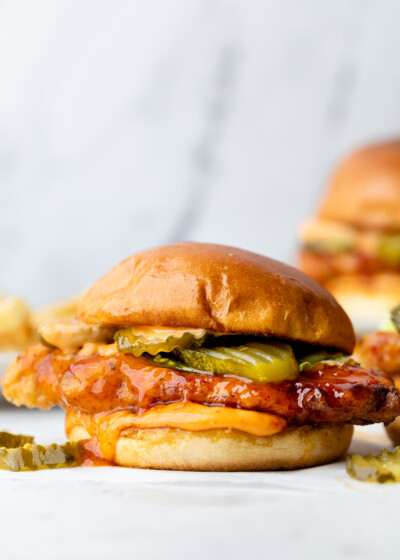 Sticky Sweet Chili Fried Chicken Sandwiches | Gimme Delicious