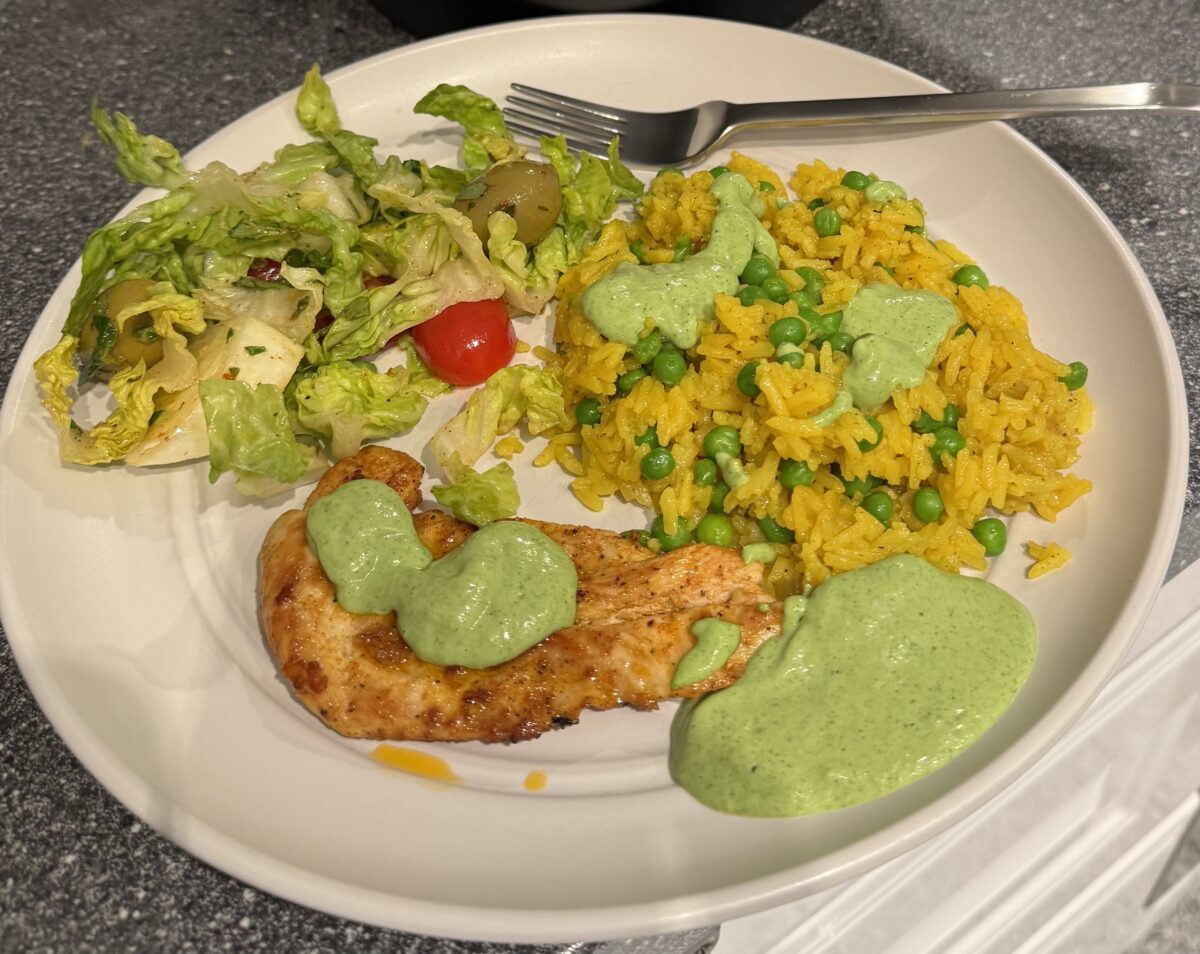 Peruvian Chicken & Rice with Green Sauce | Gimme Delicious