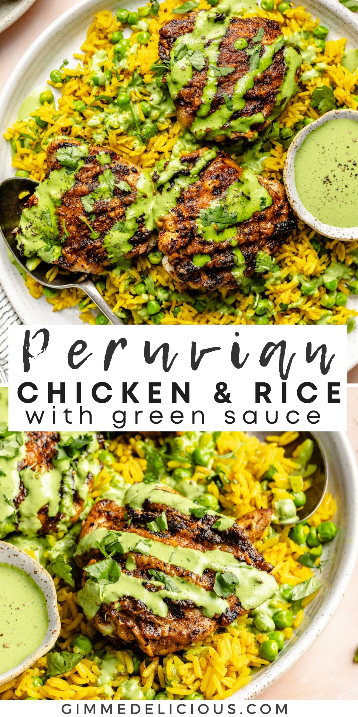 Peruvian Chicken & Rice with Green Sauce | Gimme Delicious
