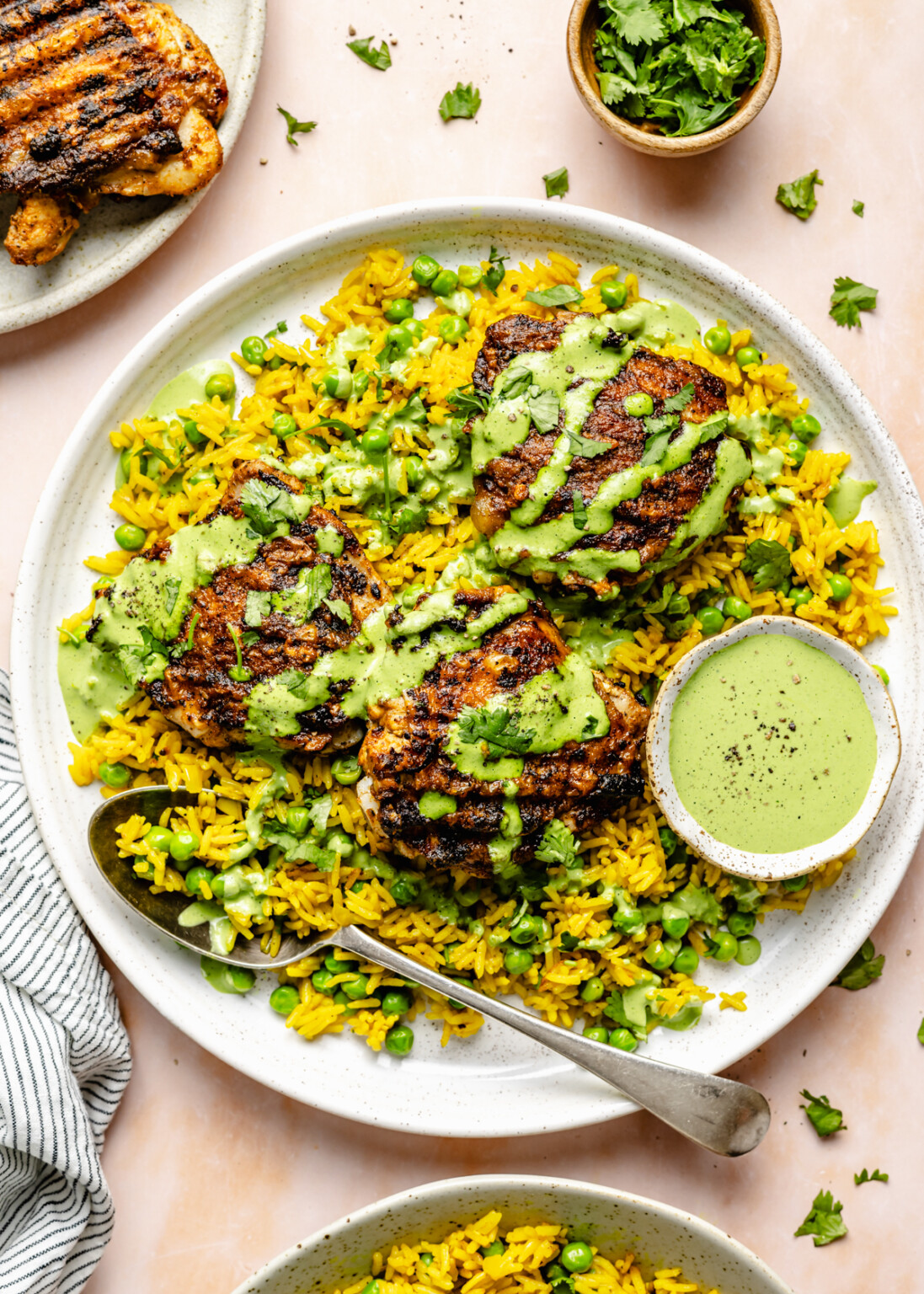 Peruvian Chicken & Rice with Green Sauce | Gimme Delicious